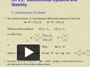 PPT – Ch 9'2: Autonomous Systems and Stability PowerPoint presentation ...