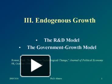 PPT – III' Endogenous Growth PowerPoint presentation | free to view ...