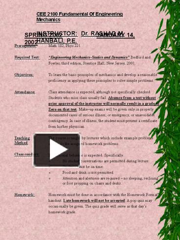 PPT – CEE 2100 Fundamental Of Engineering Mechanics PowerPoint ...