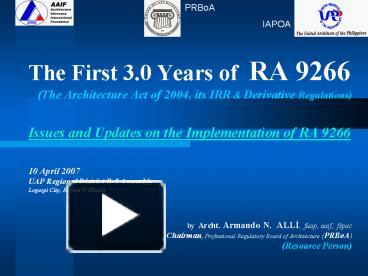 The First 3.0 Years of RA 9266 presentation | free to view