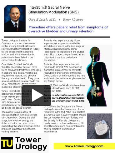 InterStim Sacral Nerve StimulationModulation SNS presentation | free to ...