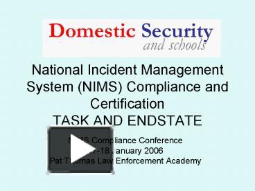 PPT – National Incident Management System NIMS Compliance and ...