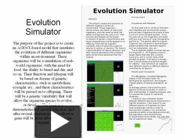 PPT – Evolution Simulator The purpose of this project is to create an ...