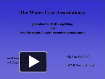 The Water User Associations: presentation | free to view