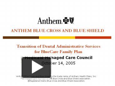 ANTHEM BLUE CROSS AND BLUE SHIELD presentation | free to view