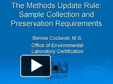 The Methods Update Rule: Sample Collection and Preservation ...