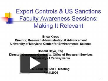 Export Controls presentation | free to view