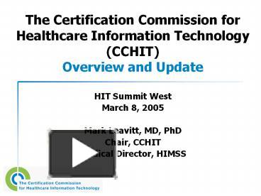 The Certification Commission for Healthcare Information Technology ...