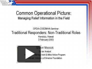 Common Operational Picture: Managing Relief Information in the Field ...