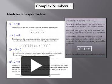 Complex Numbers 1 presentation | free to view