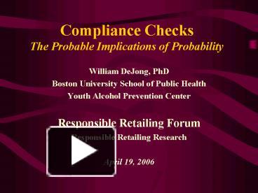 PPT – Compliance Checks The Probable Implications of Probability ...