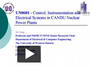 UN0601 Control, Instrumentation and Electrical Systems in CANDU Nuclear ...