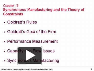 Chapter 18 Synchronous Manufacturing and the Theory of Constraints ...