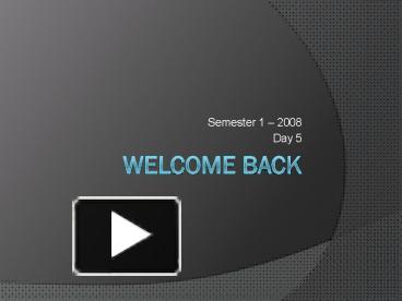 Welcome Back presentation | free to view