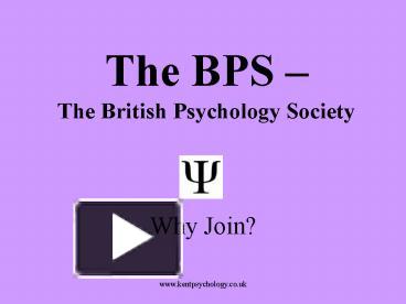 The BPS The British Psychology Society presentation | free to view