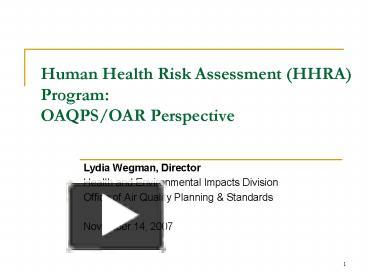 Human Health Risk Assessment HHRA Program: OAQPSOAR Perspective ...