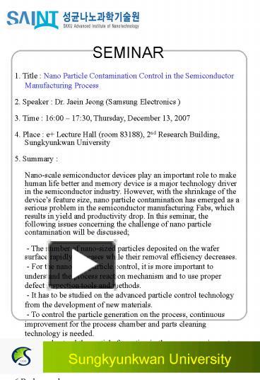 PPT – 1' Title : Nano Particle Contamination Control in the ...