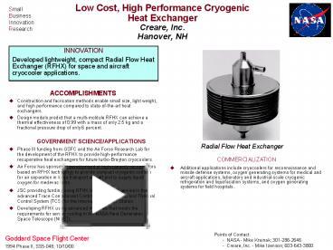 PPT – Low Cost, High Performance Cryogenic Heat Exchanger Creare, Inc ...