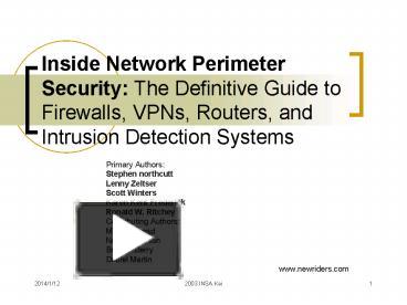 Inside Network Perimeter Security: The Definitive Guide to Firewalls ...