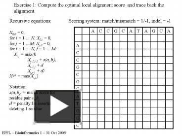 Exercise 1: Compute the optimal local alignment score and trace back ...