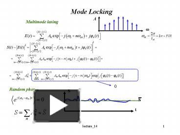 Mode Locking presentation | free to view