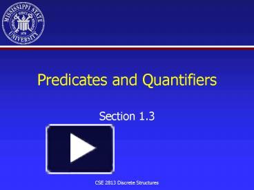 Predicates and Quantifiers presentation | free to view