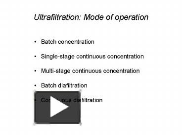 Ultrafiltration: Mode of operation presentation | free to view