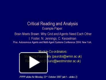 PPT – Critical Reading and Analysis Example Paper: Brain Meets Brawn ...