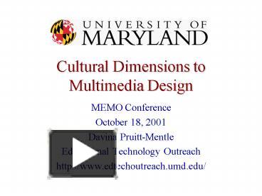 Cultural Dimensions to Multimedia Design presentation | free to view