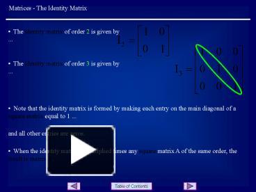 Matrices The Identity Matrix presentation | free to view