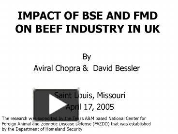 PPT – IMPACT OF BSE AND FMD ON BEEF INDUSTRY IN UK PowerPoint ...