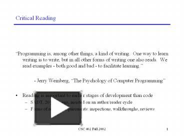 PPT – Critical Reading PowerPoint presentation | free to download - id ...