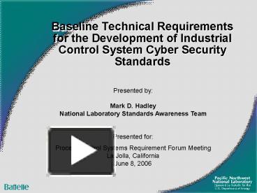 Baseline Technical Requirements for the Development of Industrial ...
