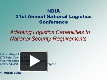 PPT – NDIA 21st Annual National Logistics Conference PowerPoint ...