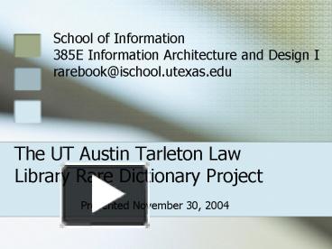 The UT Austin Tarleton Law Library Rare Dictionary Project presentation ...
