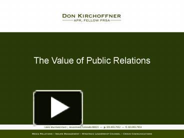 The Value of Public Relations presentation | free to view