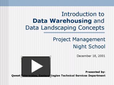 Introduction to Data Warehousing and Data Landscaping Concepts ...