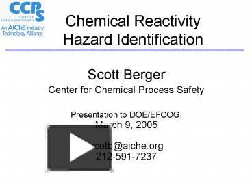 Chemical Reactivity Hazard Identification presentation | free to view