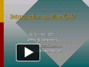 Introduction to MathCAD presentation | free to view