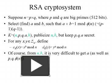 PPT – RSA cryptosystem PowerPoint presentation | free to view - id ...