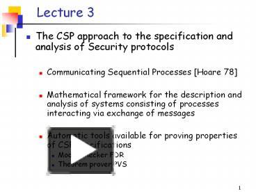 PPT – The CSP approach to the specification and analysis of Security ...