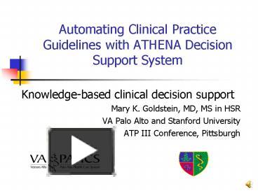 Automating Clinical Practice Guidelines with ATHENA Decision Support ...