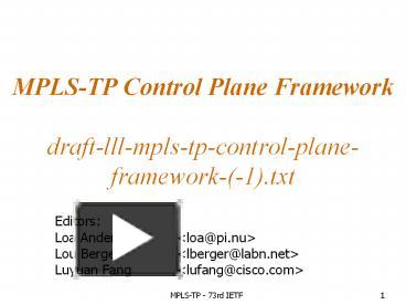 PPT – MPLS-TP Control Plane Framework draft-lll-mpls-tp-control-plane ...