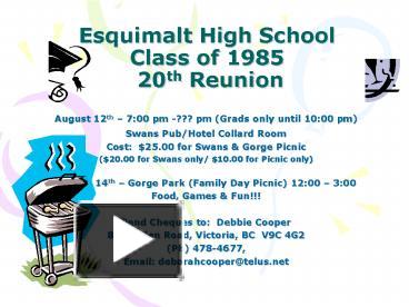 Esquimalt High School Class of 1985 20th Reunion presentation | free to ...