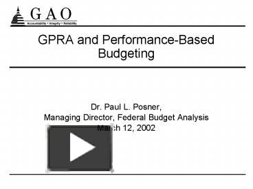 PPT – GPRA and PerformanceBased Budgeting PowerPoint presentation ...
