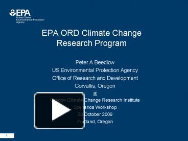 EPA ORD Climate Change Research Program presentation | free to view