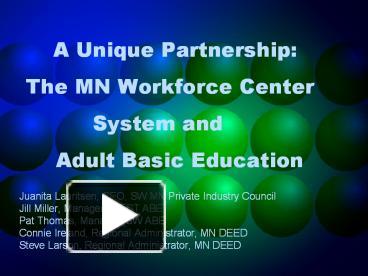 A Unique Partnership: The MN Workforce Center System and Adult Basic ...