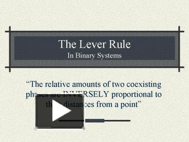 The Lever Rule In Binary Systems presentation | free to view