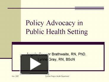 Policy Advocacy in Public Health Setting presentation | free to view