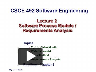 Lecture 2 Software Process Models / Requirements Analysis presentation ...